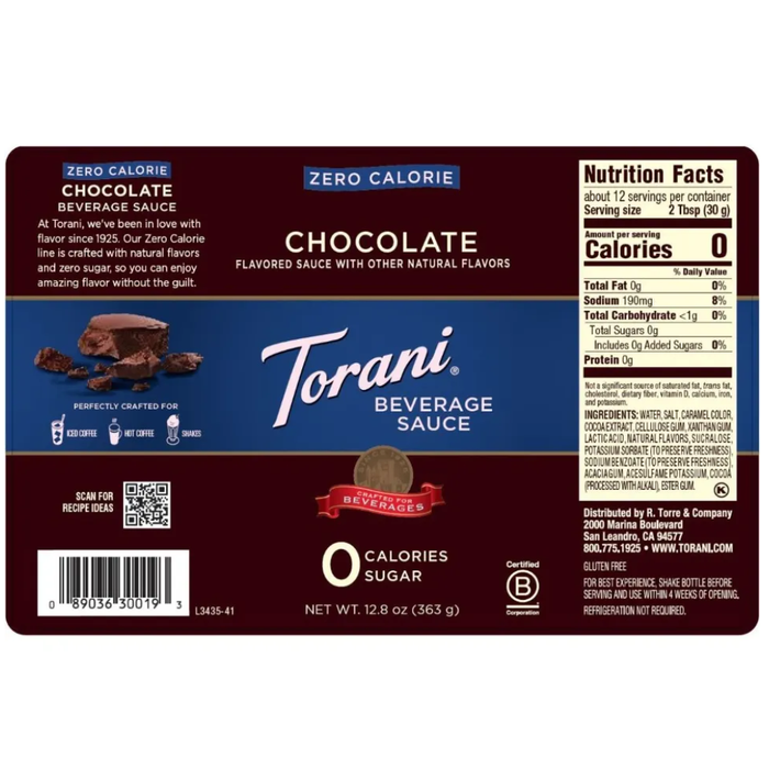 Torani Zero Calorie Beverage Sauce Chocolate — Low Carb Emporium Australia