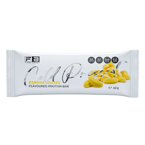 FIBRE BOOST Cold Pressed Protein Bar - Banana Lollies Flavour 60g — Low Carb Emporium Australia