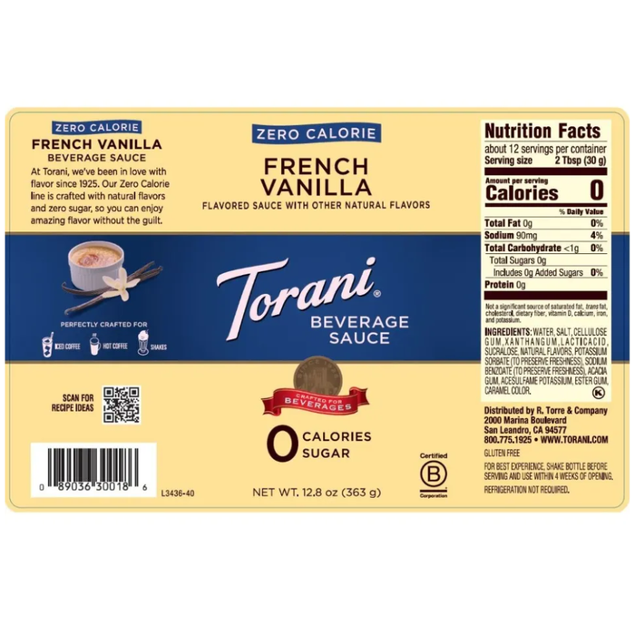 Torani Zero Calorie Beverage Sauce French Vanilla — Low Carb Emporium ...